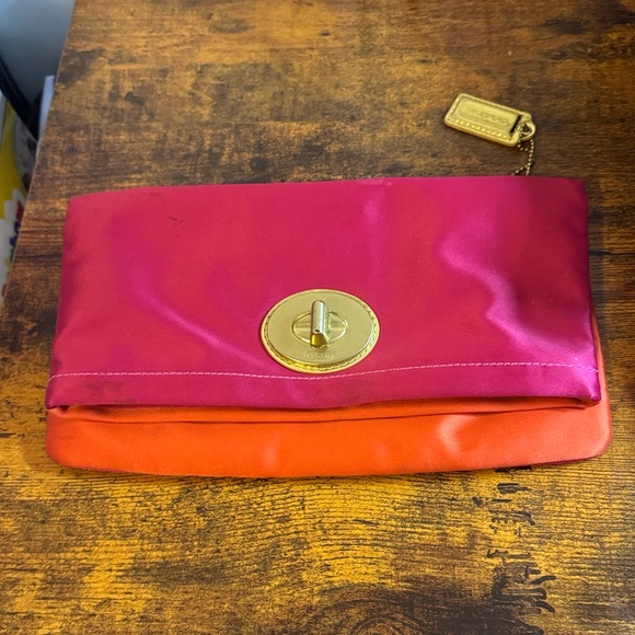Coach | Bags | Coach Pink And Orange Clutch With Gold Accent | Poshmark